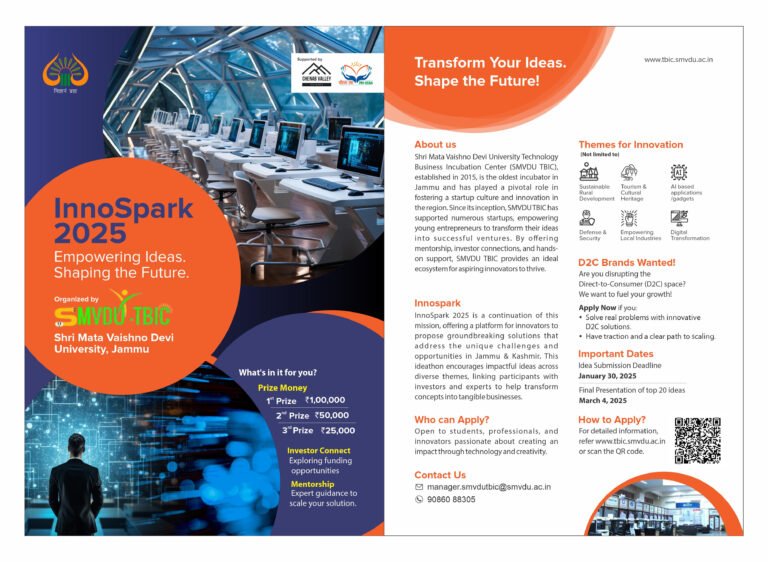 Innovation Spark 2025 – SMVDU TBIC- Technology Business Incubation Centre
